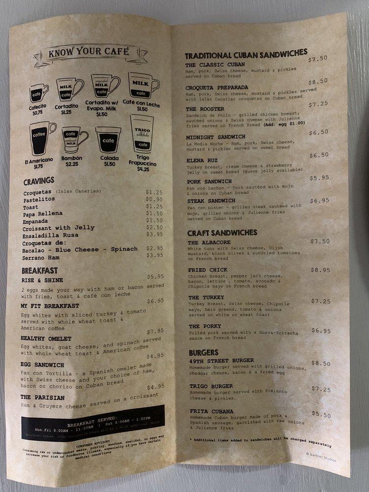 Menu at Trigo Cafe Tapas Wine, Hialeah, 839 W 49th St
