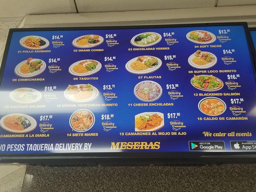 Menu at Two Pesos Taqueria restaurant, Los Gatos