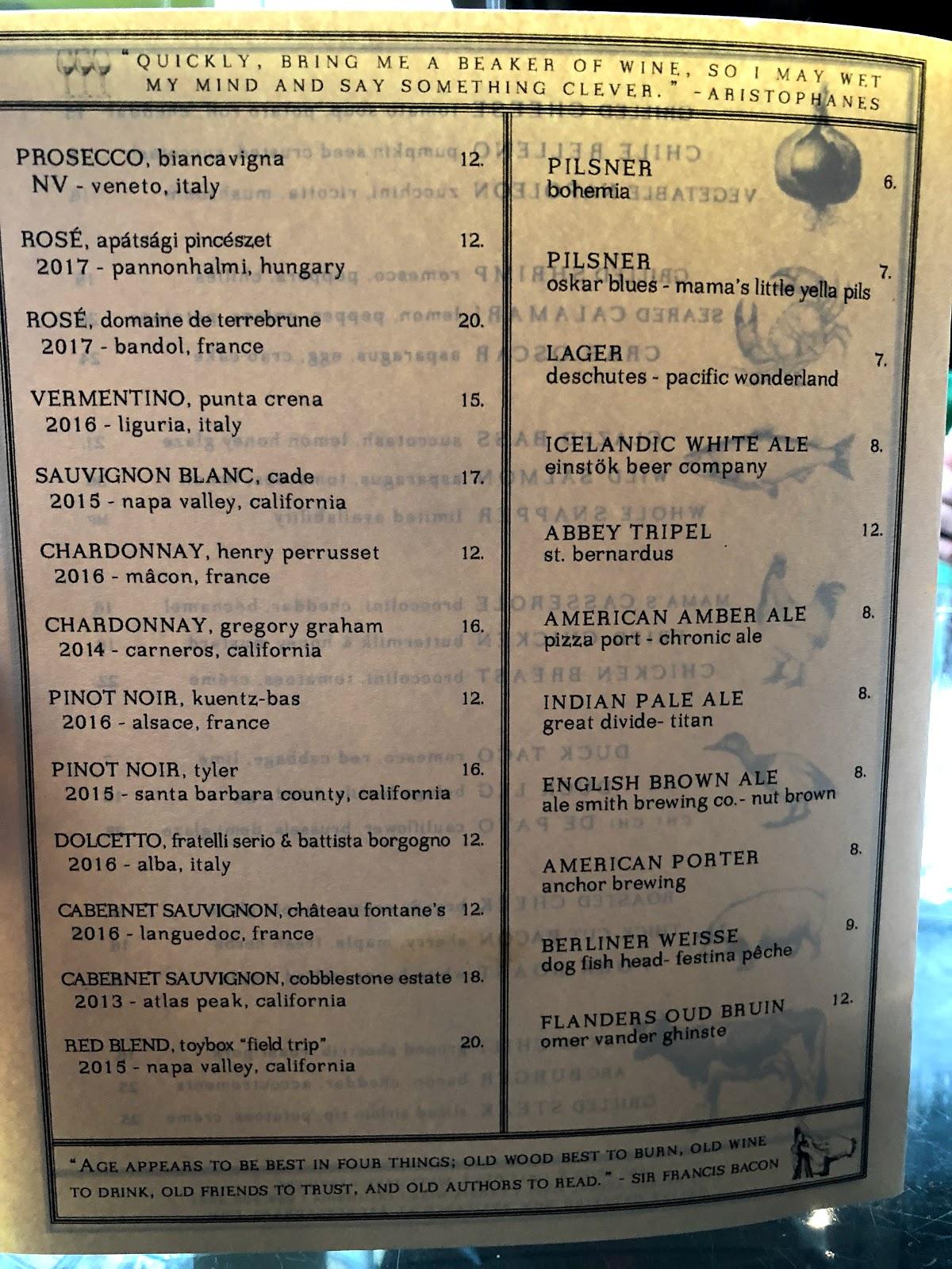 Menu at Arc Food & Libations pub & bar, Costa Mesa