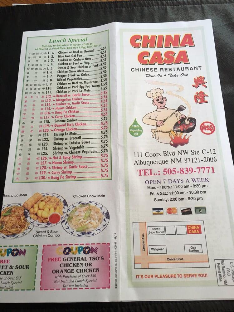 Menu at China Casa restaurant, Albuquerque