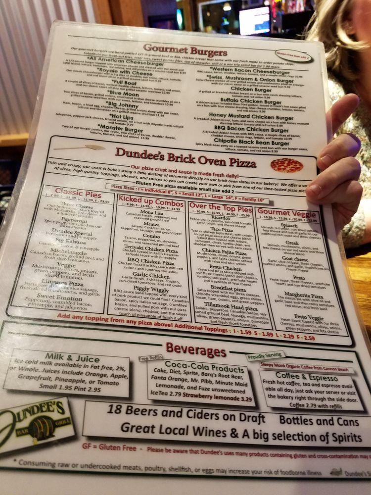 Menu at Dundee's Bar & Grill, Seaside