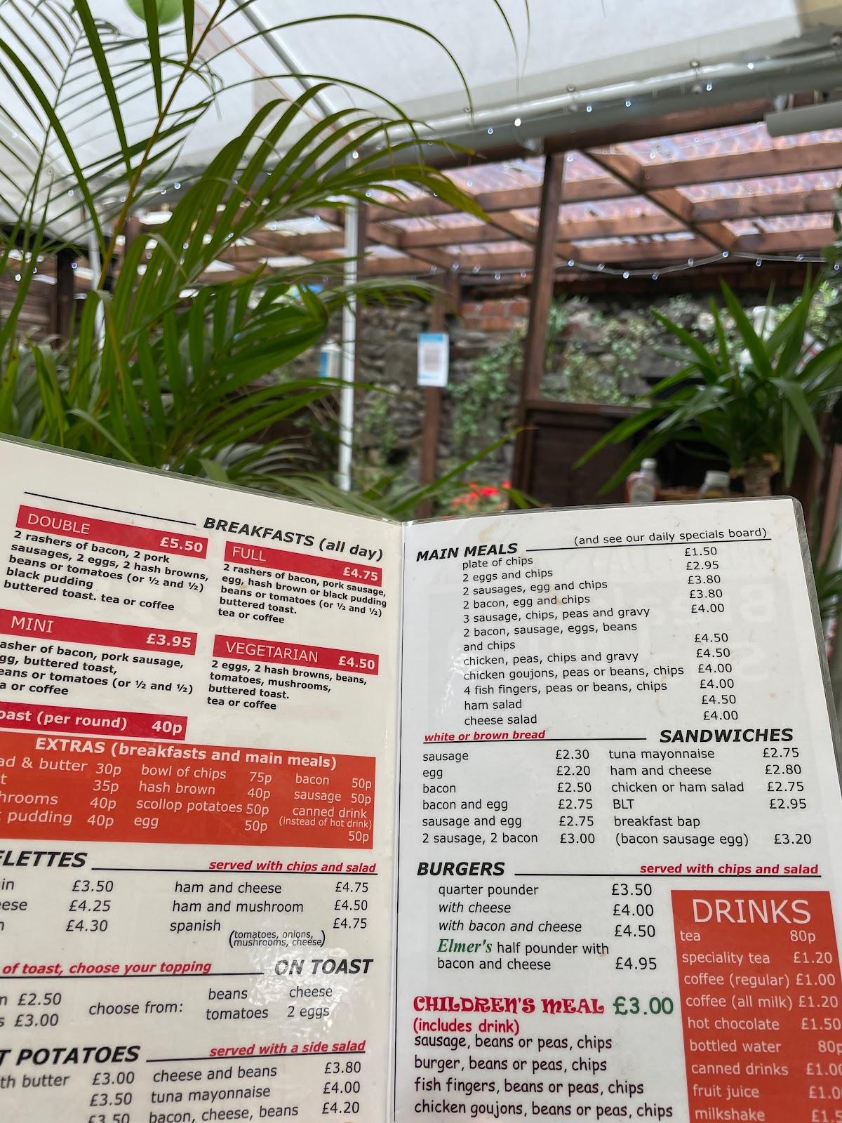 Menu at Elmers Take a Break Cafe, Cardiff