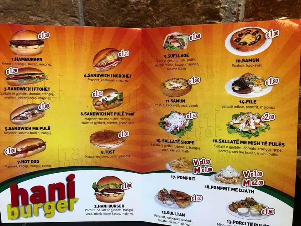 Menu at Hani Hani restaurant, Gjakova