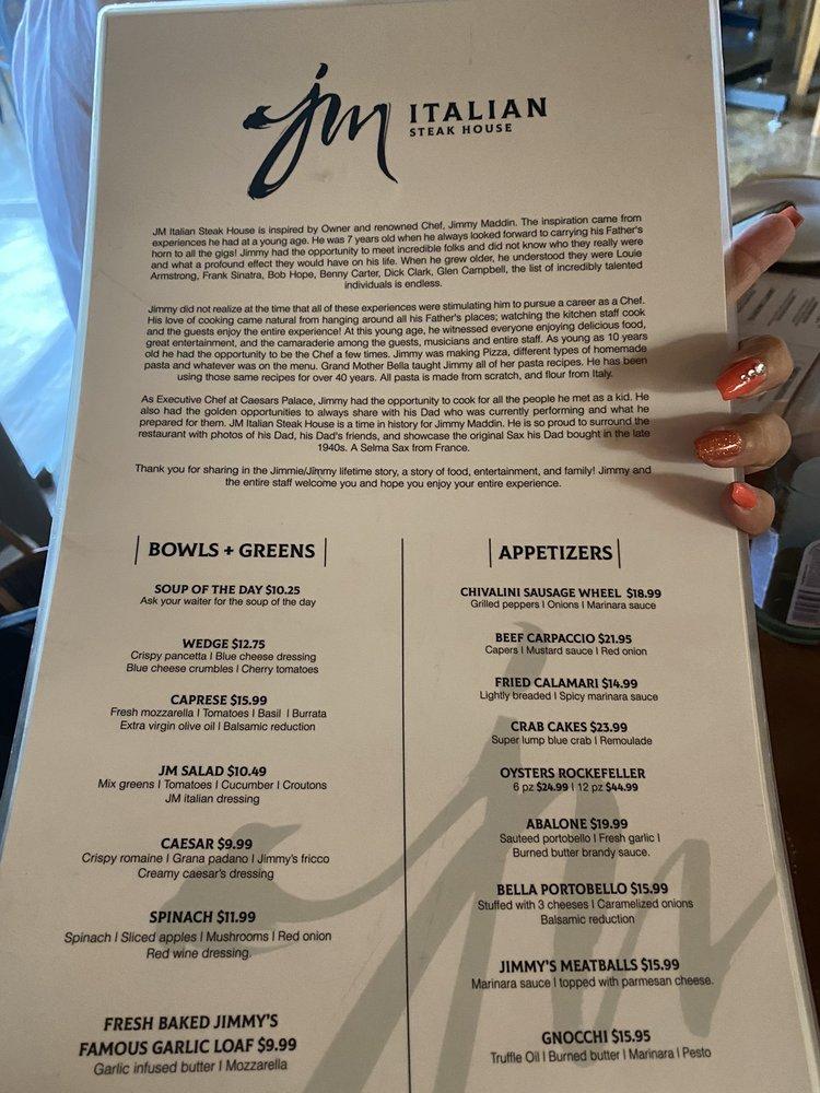Menu at JM Steakhouse, Cabo San Lucas