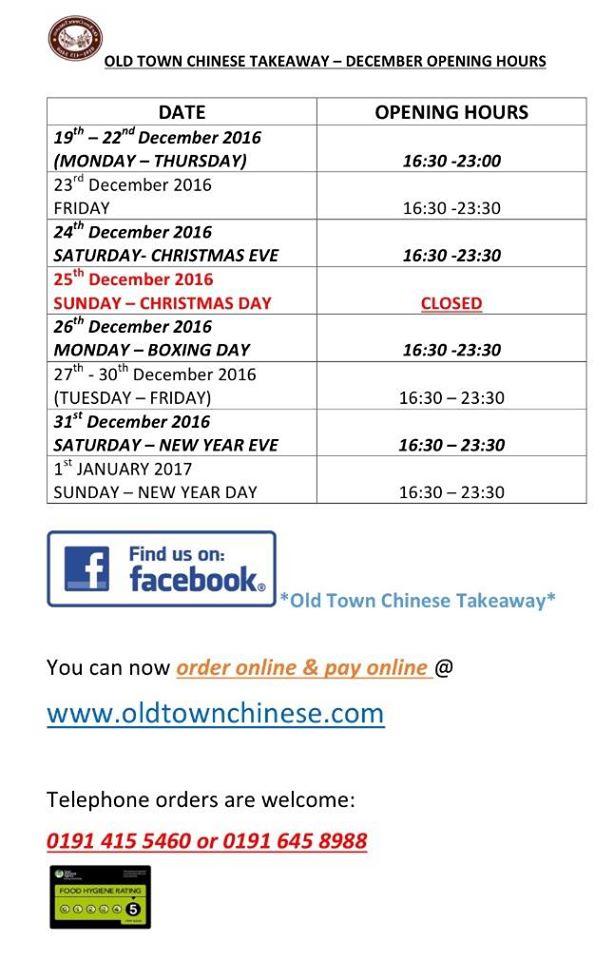 Menu at OLD TOWN Chinese Takeaway restaurant, Washington