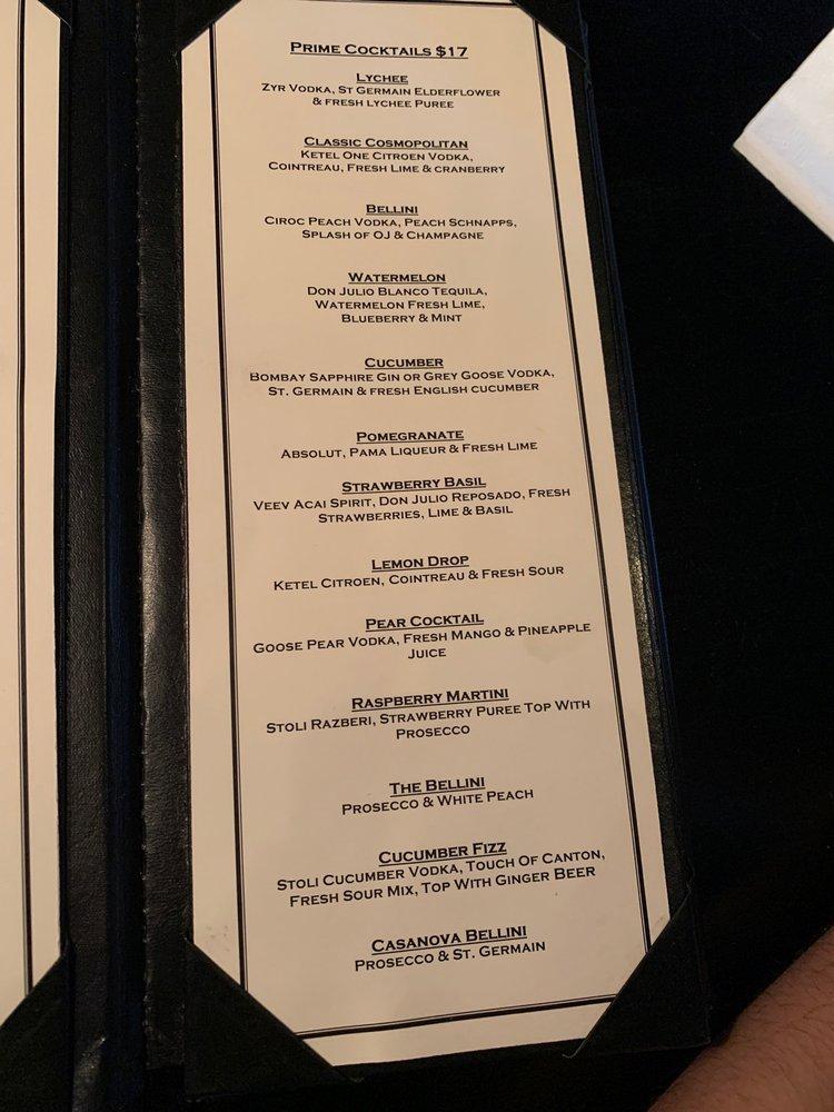 Menu at Prime Italian steakhouse, Miami Beach