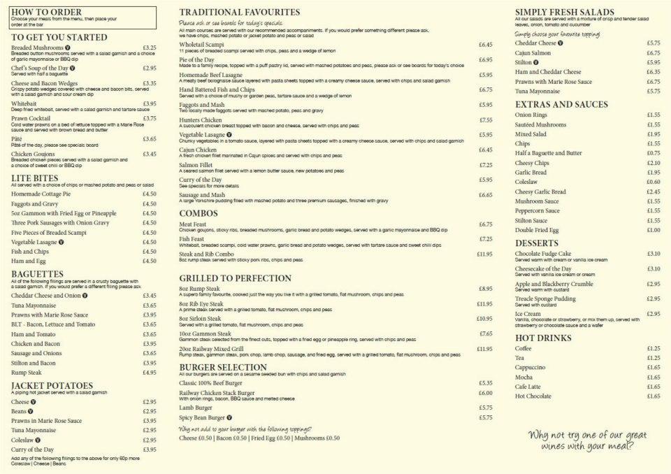 Menu at Railway Inn pub & bar, Studley