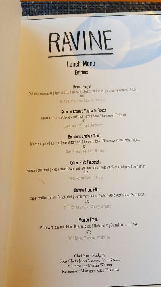 Menu at Ravine Vineyard Estate Winery restaurant, Niagara-on-the-Lake