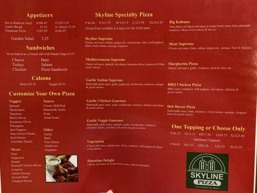Carta de pizzería Skyline Pizza, Oakland, Keller Ave #300