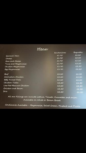 Menu at The Abbey Cake Shop cafe, Minster on Sea