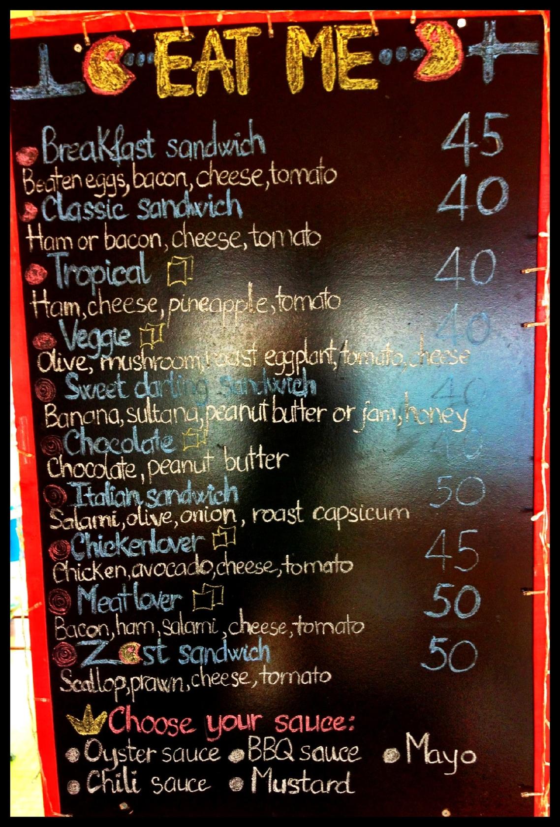 Menu at Zest Cafe, Phan Thiet