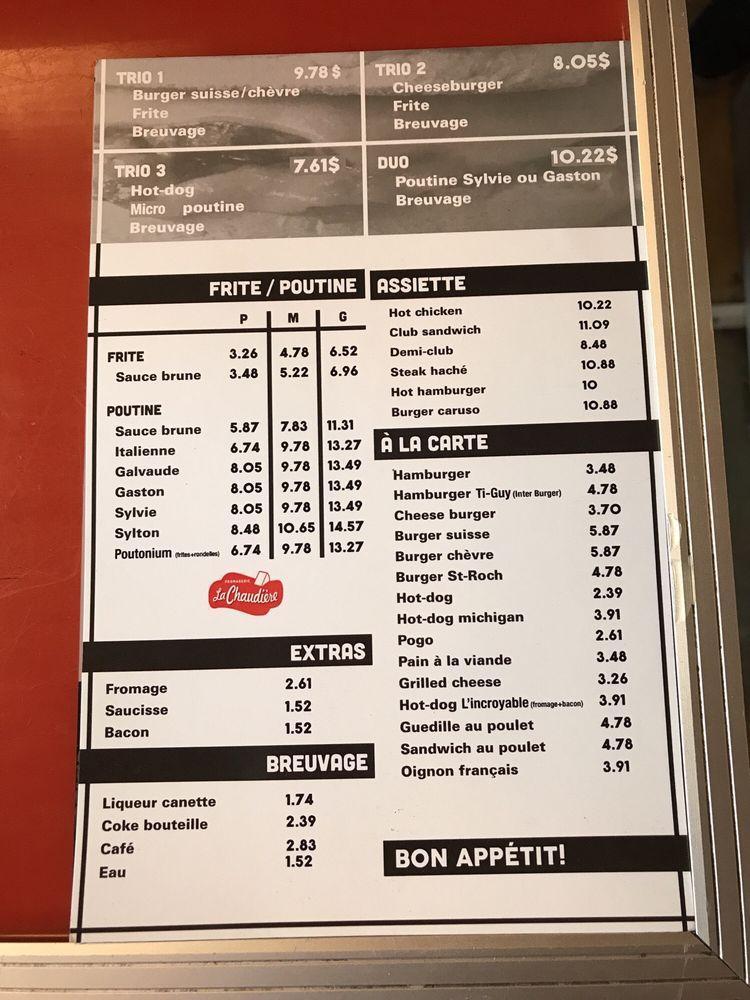 Menu au Casse-Croute Chez Gaston pub et bar, Québec