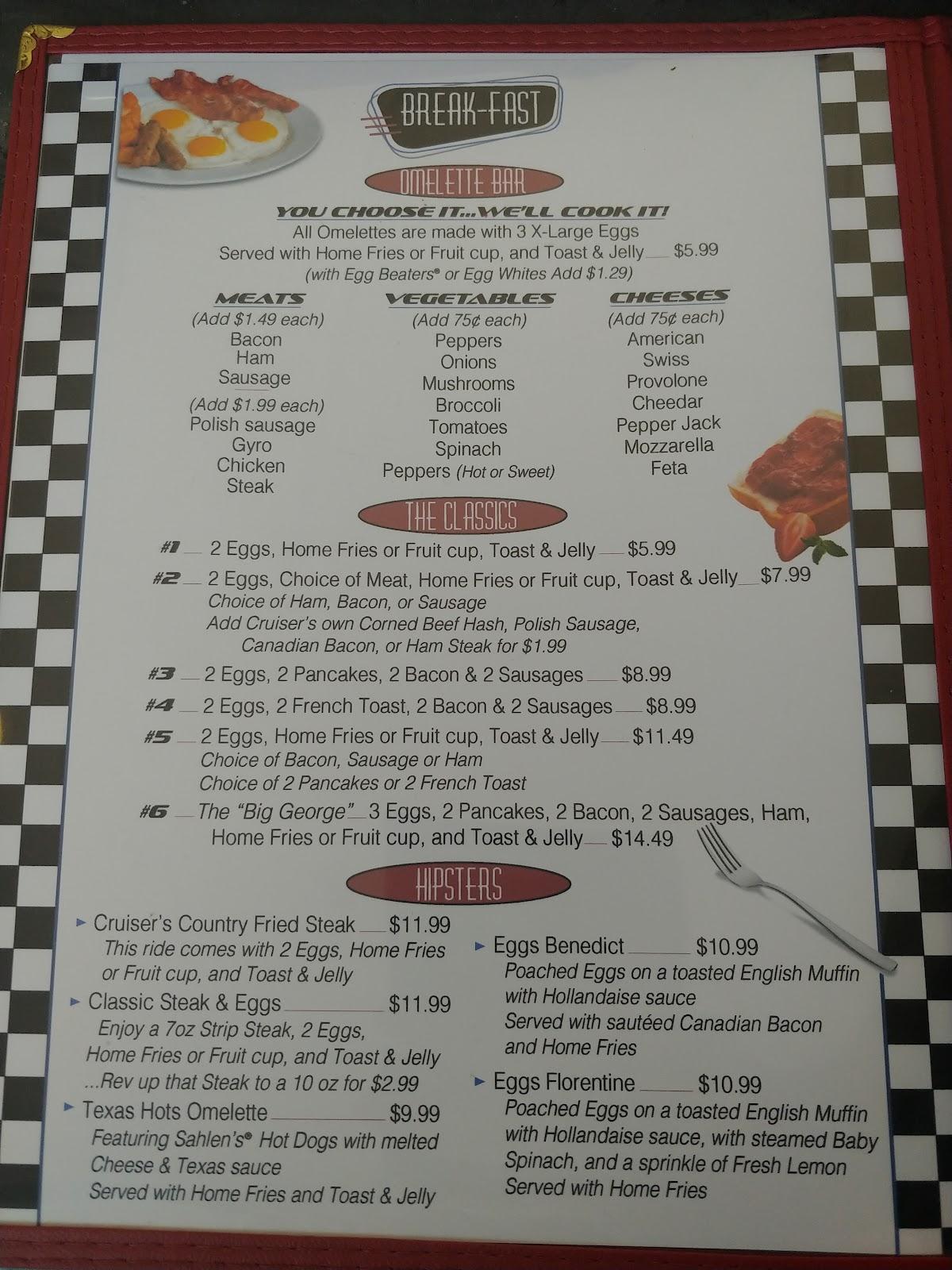 Menu at Cruisers Diner restaurant, Buffalo