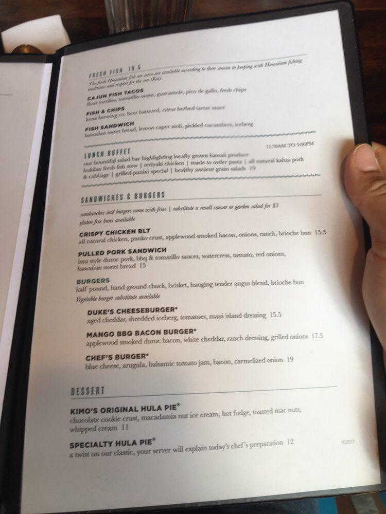 Menu at Duke's Waikiki pub & bar, Honolulu, Kalākaua Ave #116