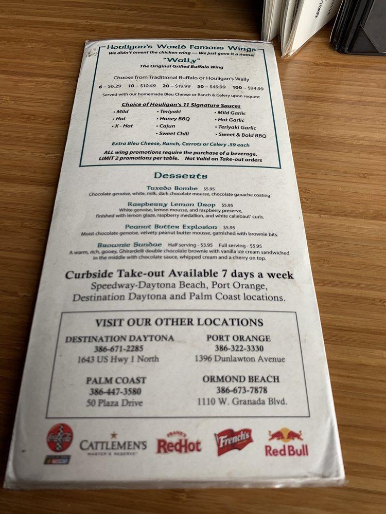 Menu at Houligan's A Spirited Sports Grille pub & bar, Daytona Beach
