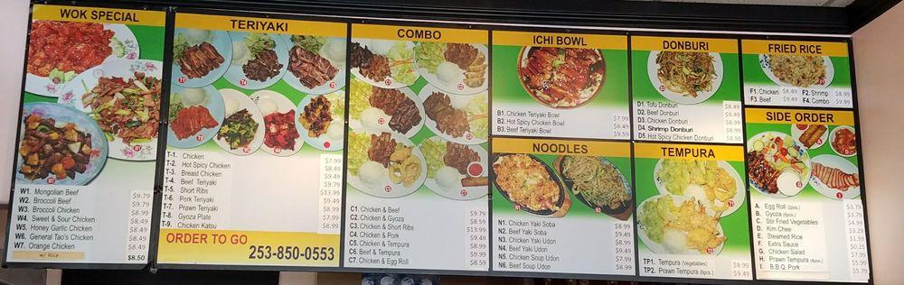 Menu at Ichi Teriyaki restaurant, Kent