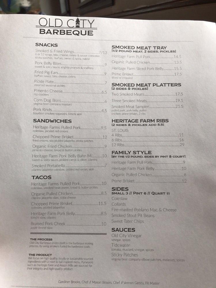 Carta de Old City Barbeque, Williamsburg