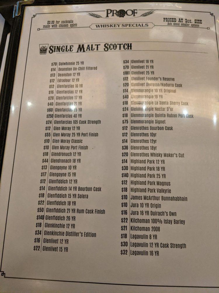 Menu at Proof pub & bar, Omaha, 120 S 31st Ave #5105