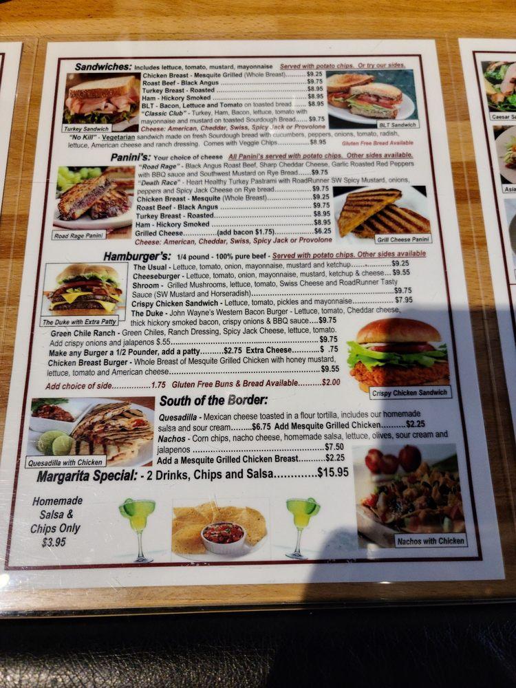 Menu at Route 66 RoadRunner cafe, Seligman