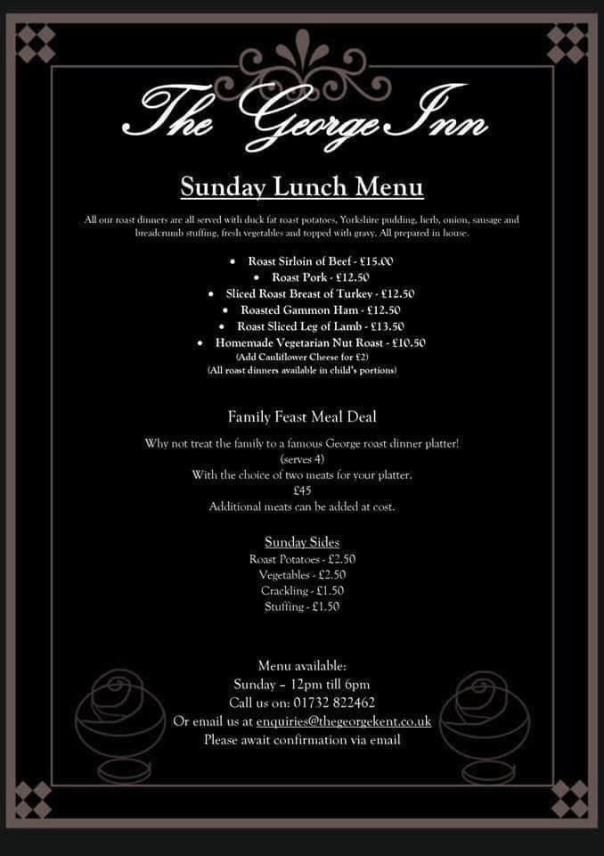 Menu at The George Inn pub & bar, Trottiscliffe, Taylors Ln