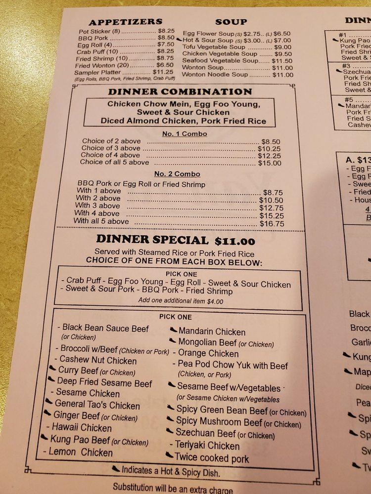 Menu at Yan Yan Chinese Cuisine restaurant, Salem
