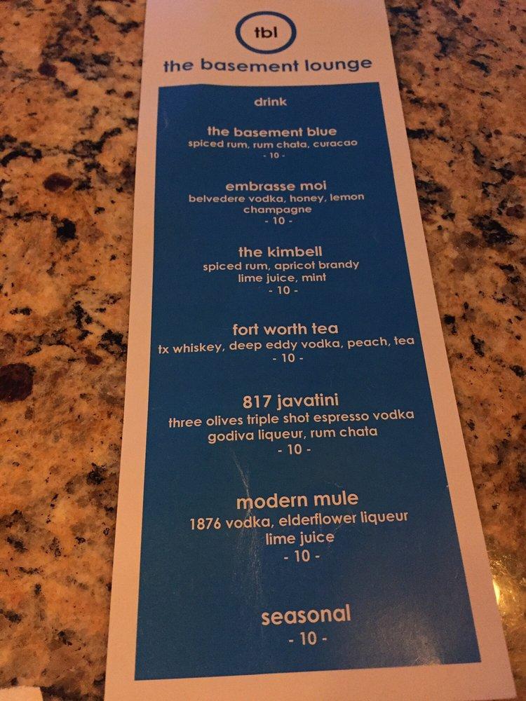 Menu at the basement lounge pub & bar, Fort Worth