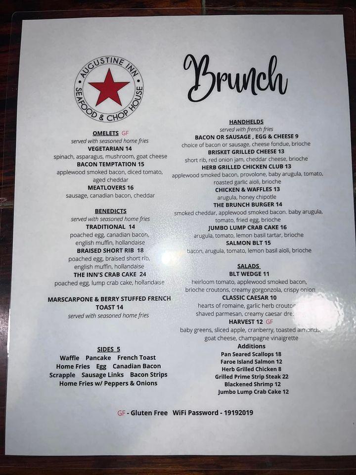 Menu at Augustine Inn Seafood & Chop House restaurant, Port Penn