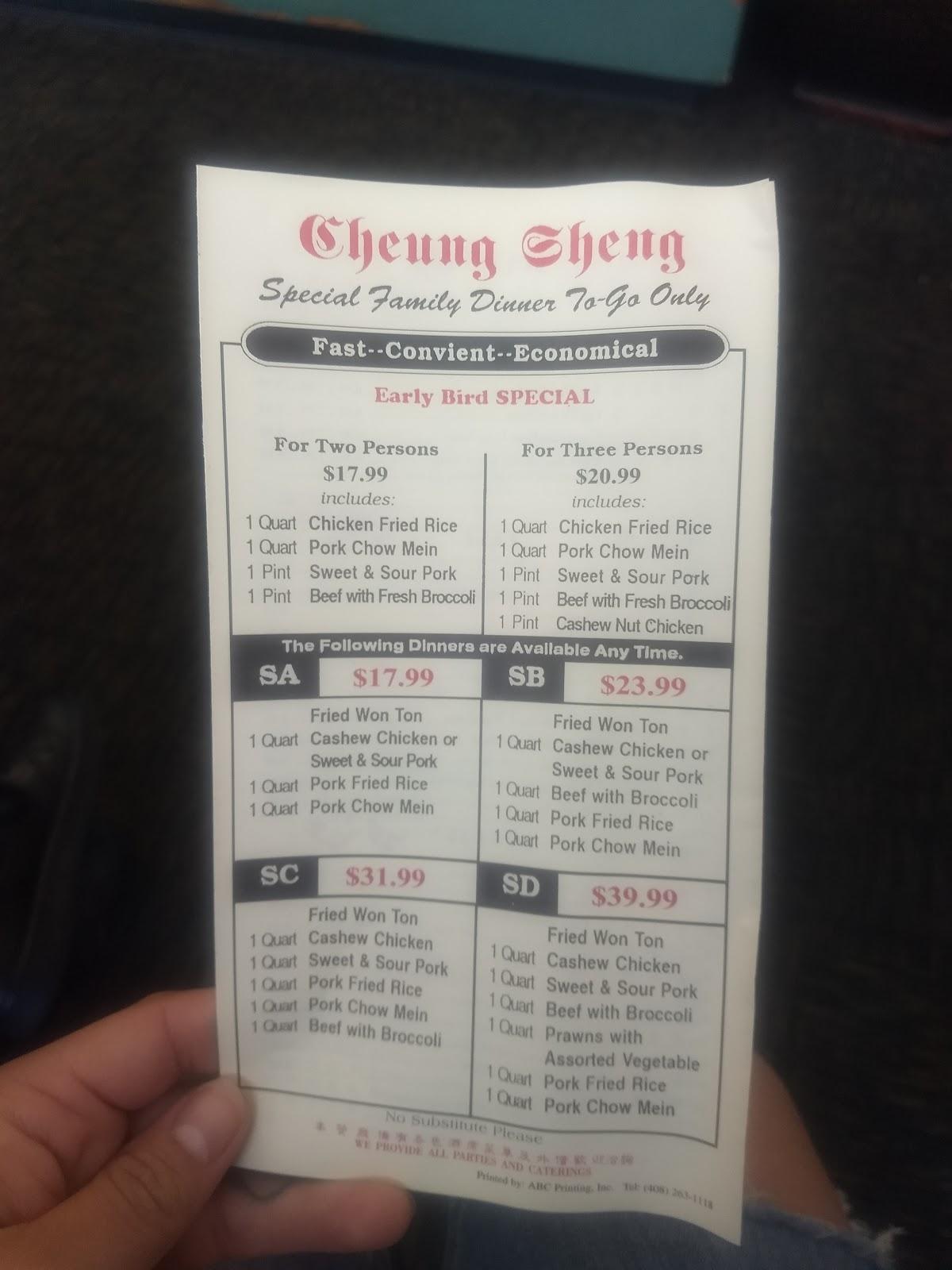 Menu at Cheung Sheng Chinese Restaurant, Hollister