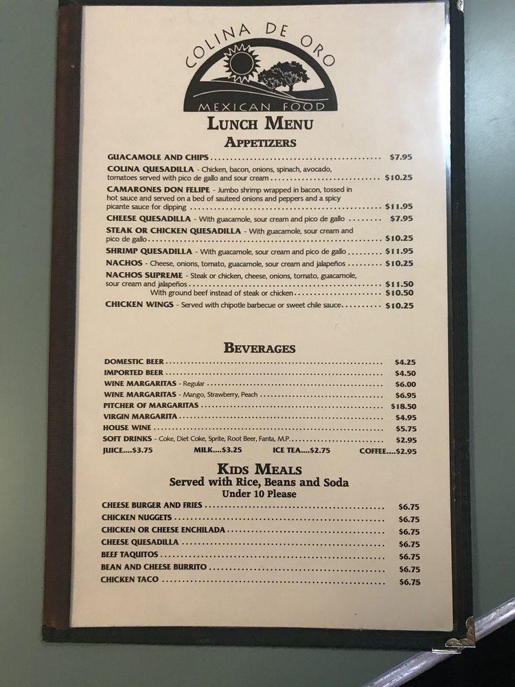Menu at Colina De Oro Méxican Restaurant, Diamond Springs