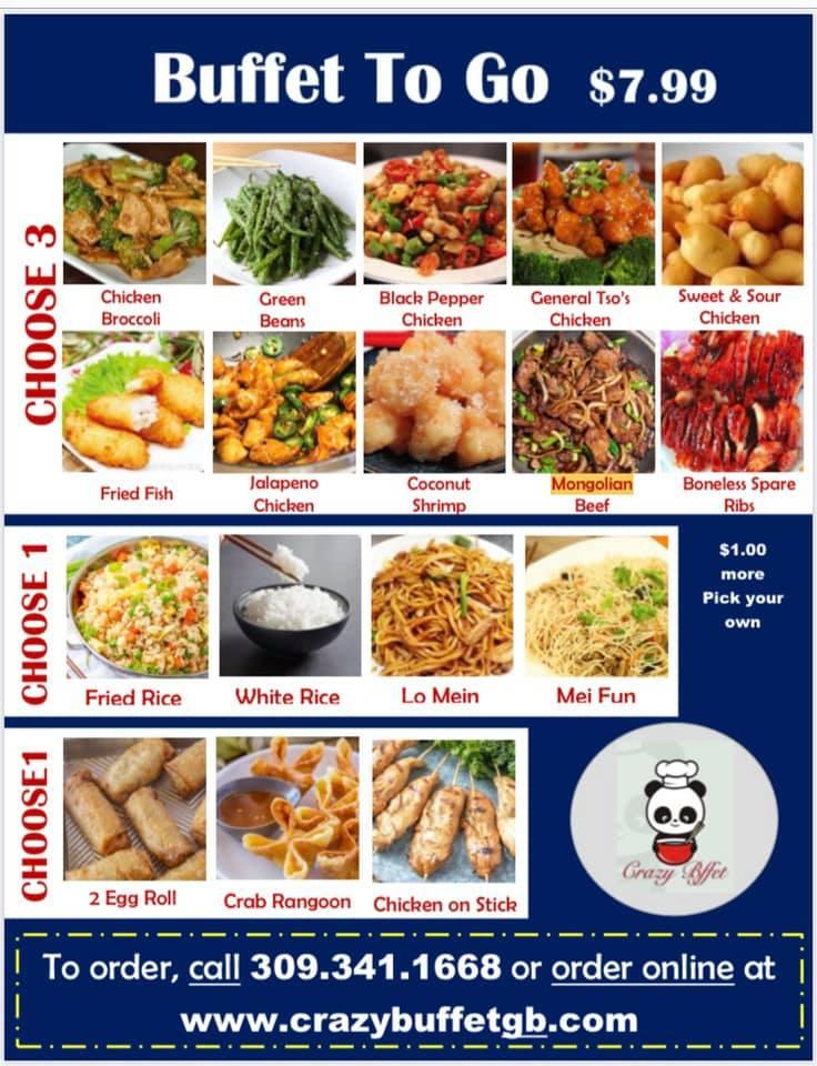 Menu at Crazy Buffet restaurant, Galesburg