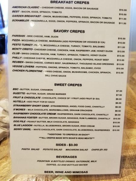 Menu at Creative Crêpes desserts, South Lake Tahoe, Lake Tahoe Blvd #7