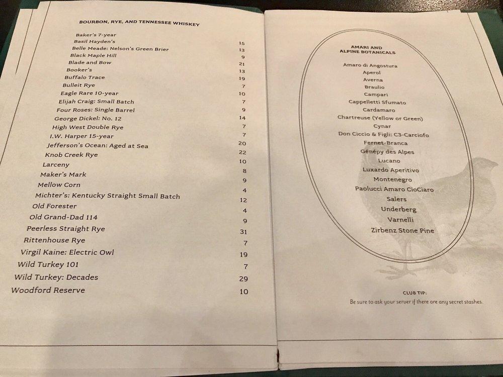 Menu at Garden & Gun Club, Atlanta