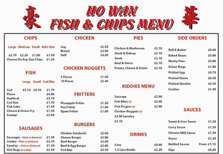 Menu at Howan Takeaway fast food, Newbury