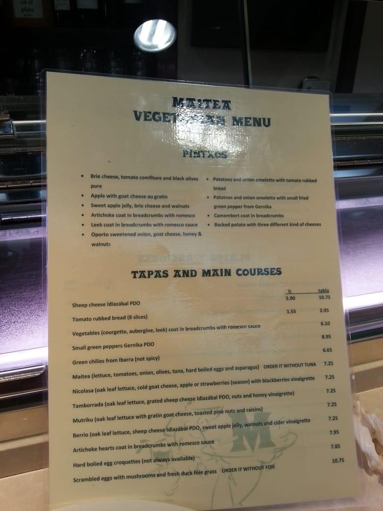 Menu at Maitea pub & bar, Barcelona