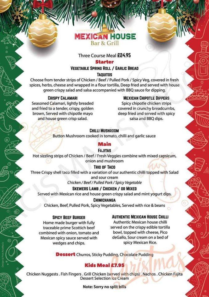 Menu at Mexican House restaurant, Liverpool