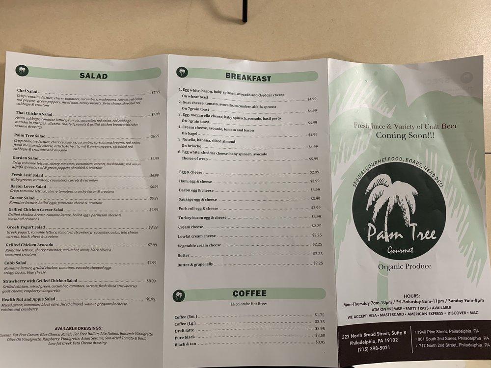 Menu at Palm Tree Gourmet, Philadelphia, 322 N Broad St