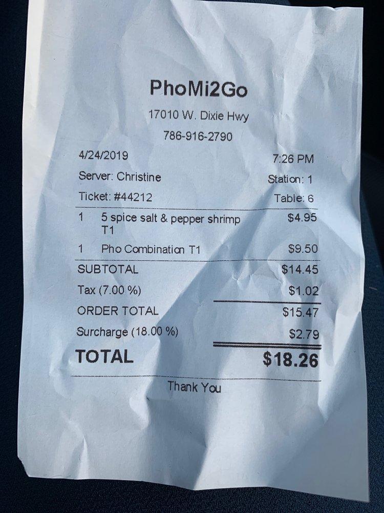 Menu at Pho Mi 2Go restaurant, North Miami Beach, W Dixie Hwy