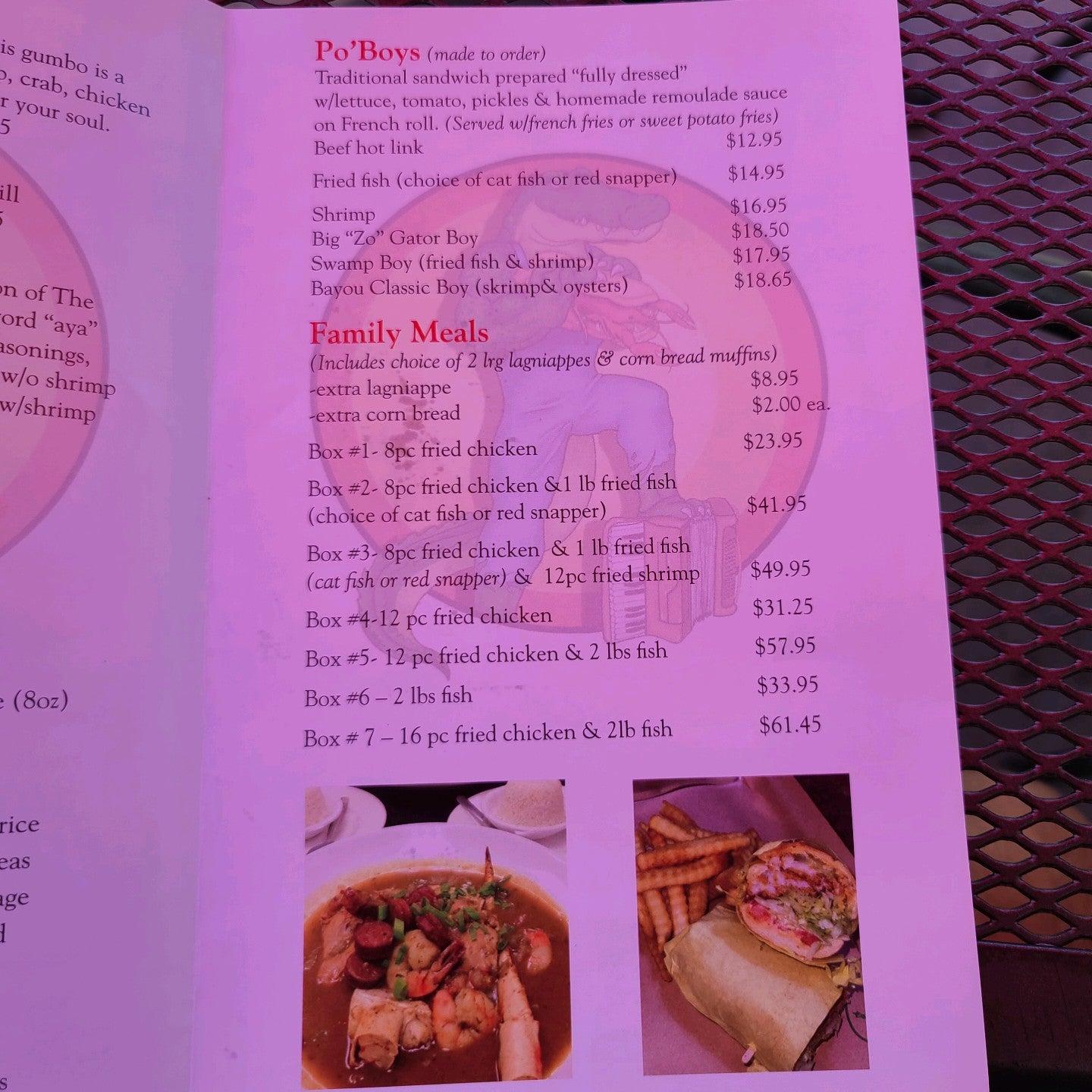 Menu at Sharon's Creole Kitchen restaurant, Murrieta