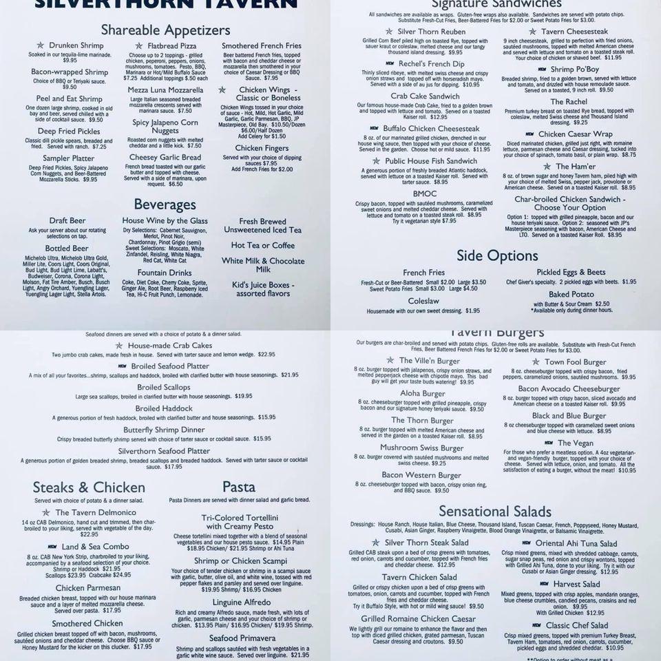 Menu at Silver Thorn Tavern pub & bar, Hughesville