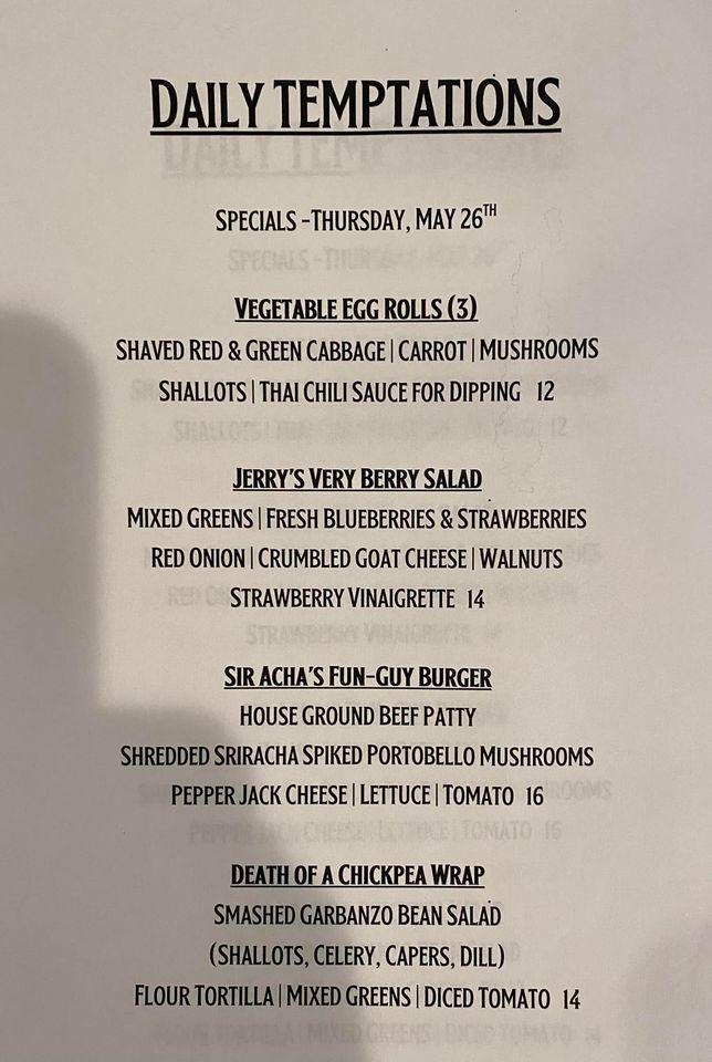 Menu at Temptations Cafe, Nyack