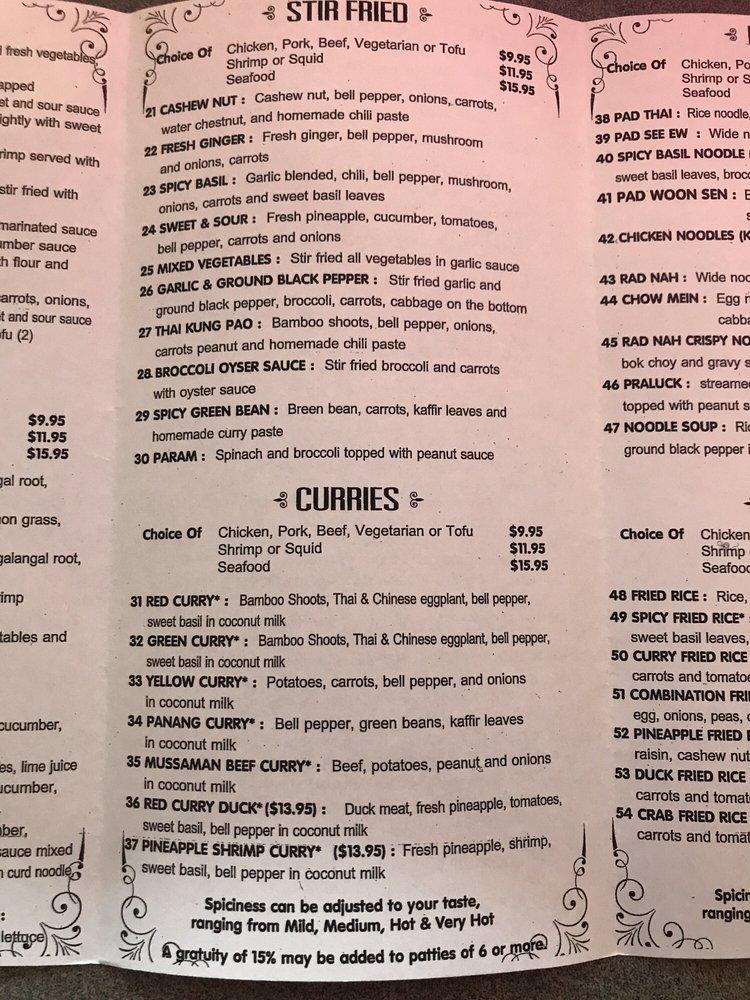 Menu at Thai Dish Cuisine restaurant, Silverton