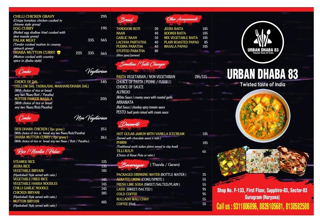 Menu at URBAN DHABA 83, Gurugram