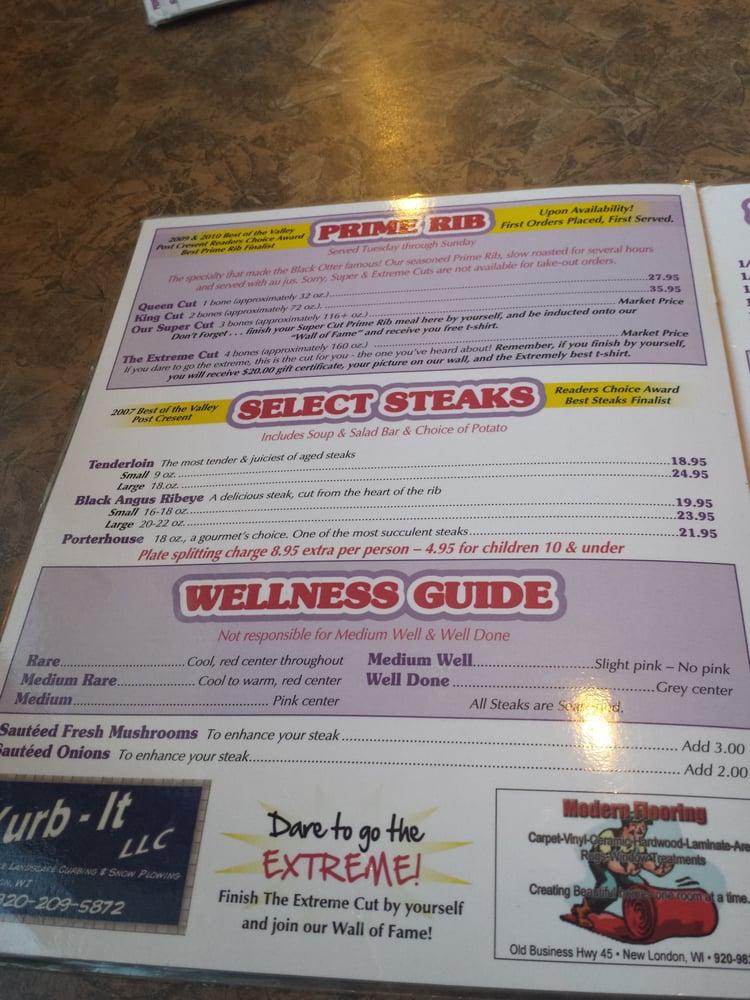 Menu at Black Otter Supper Club, Hortonville