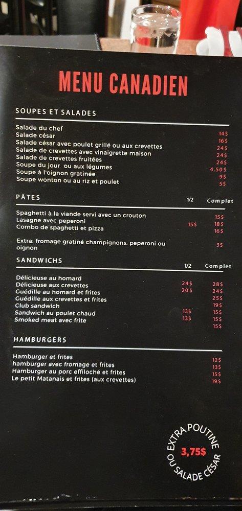 Menu au Café aux Délices, Matane