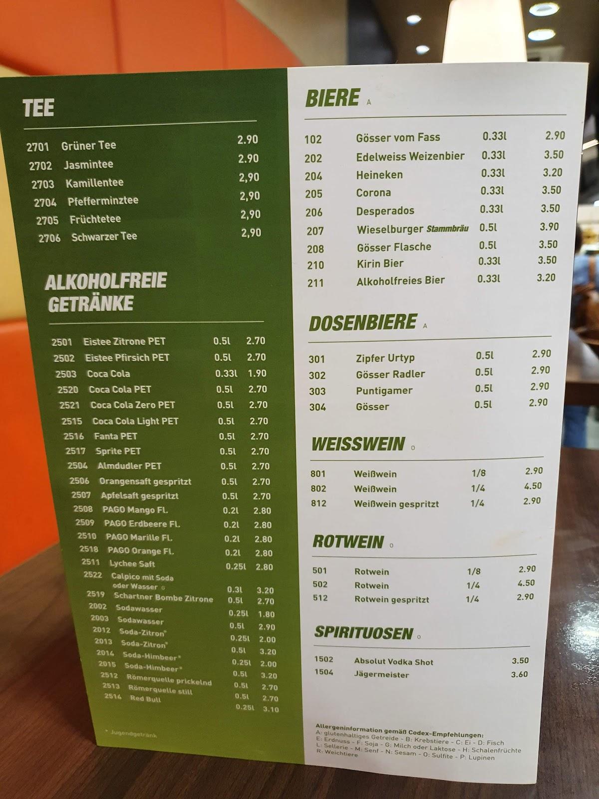 Menu at Japanika restaurant, Vienna
