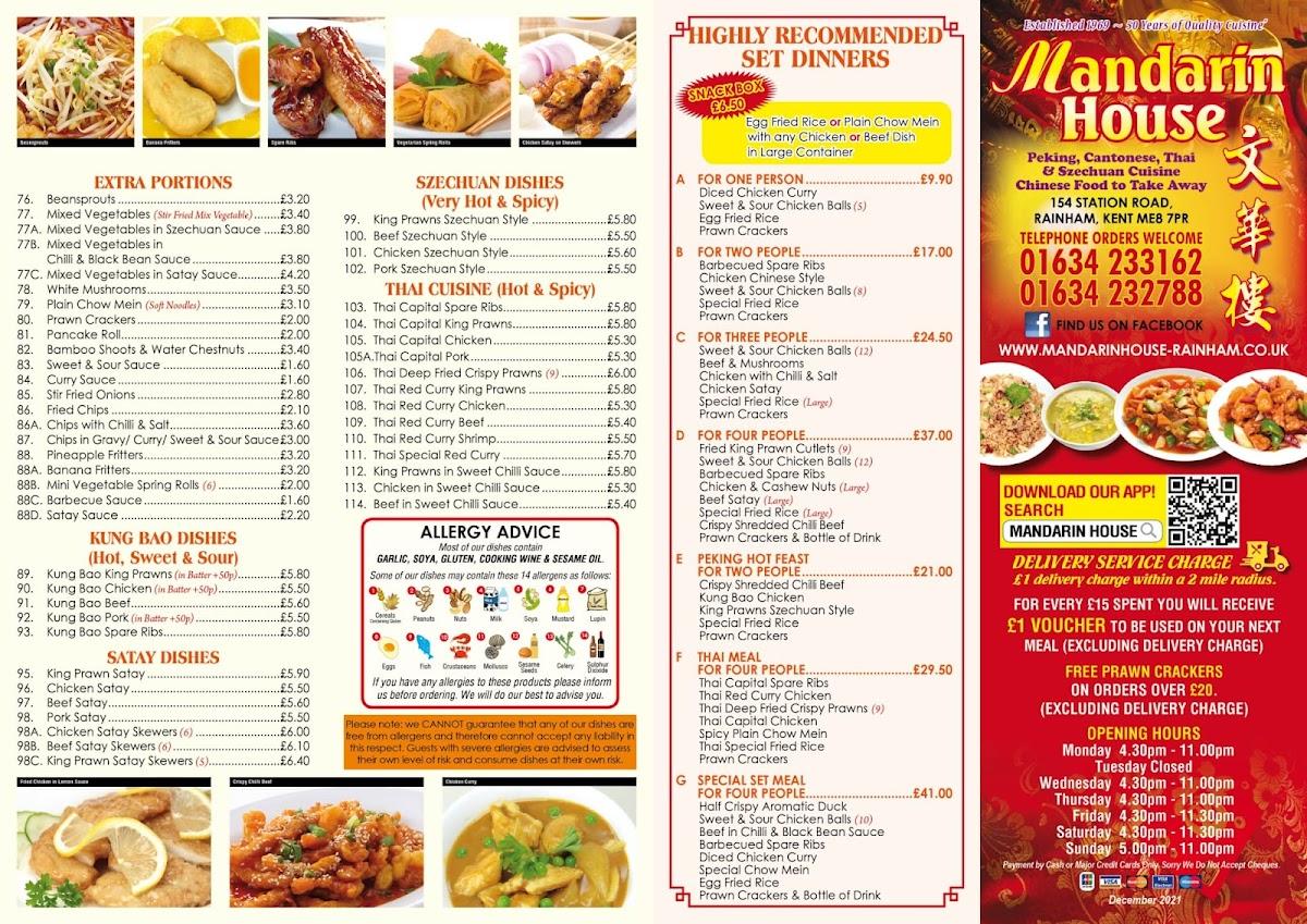 Menu at Mandarin House fast food, Gillingham