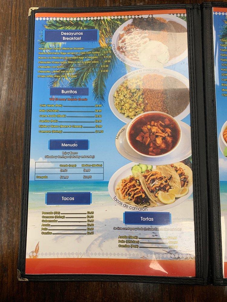 Menu at Mariscos El Camarón Borracho restaurant, Tulare