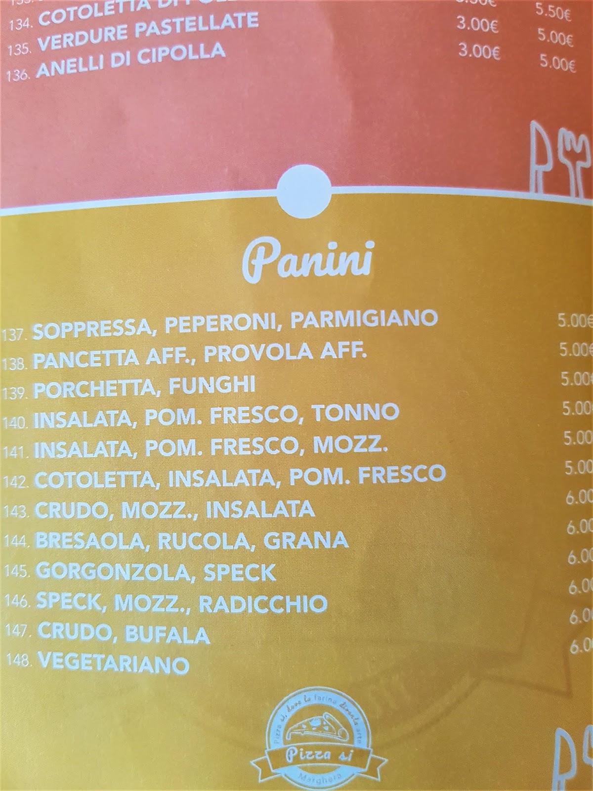 Menu at Pizza Si pizzeria, Venice, Via L. Pasini