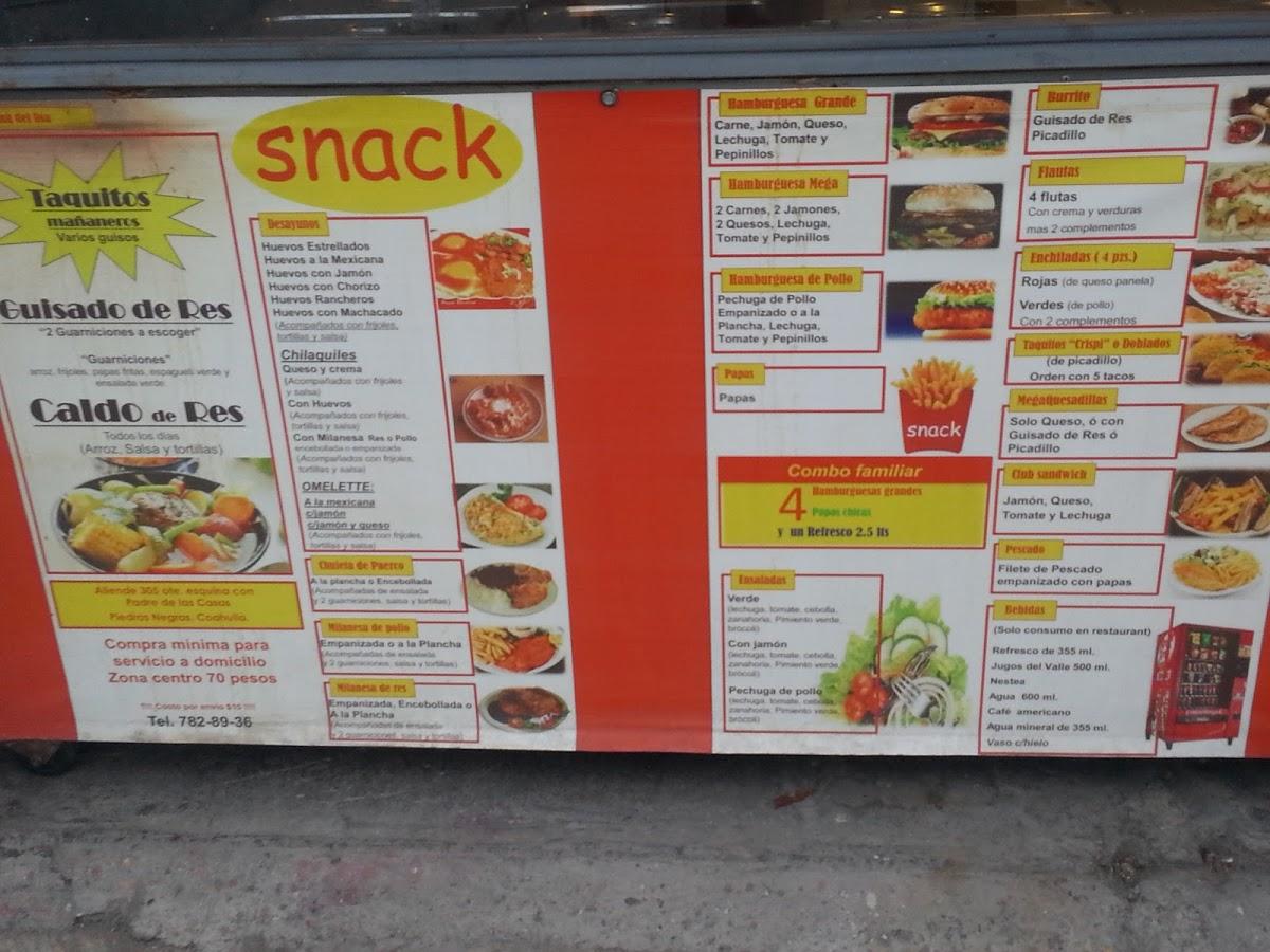 Menu at Restaurante Snack, Piedras Negras