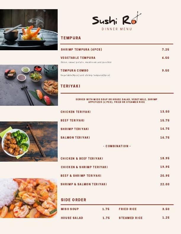 Menu at Sushi Ro restaurant, Prattville